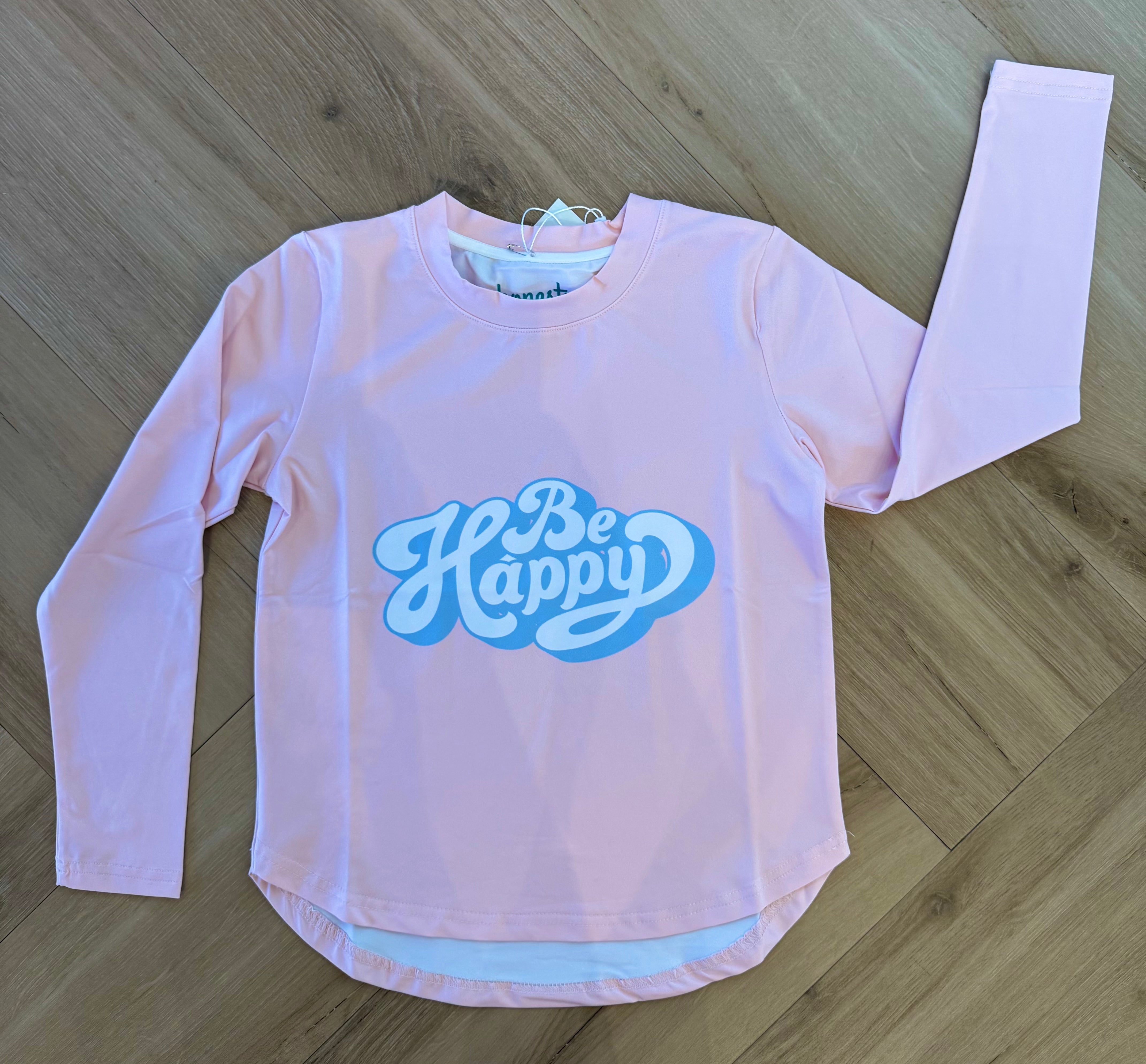 Long Sleeve Tee-Be Happy – Pink Pineapple